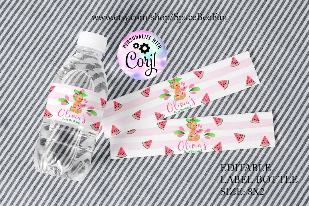 EDITABLE Watermelon Bottle Label One is a Melon Girl Water - Etsy