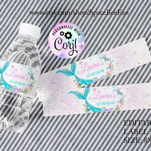 EDITABLE Mermaid Birthday Water Bottle Label, Mermaid Birthday Favor ...