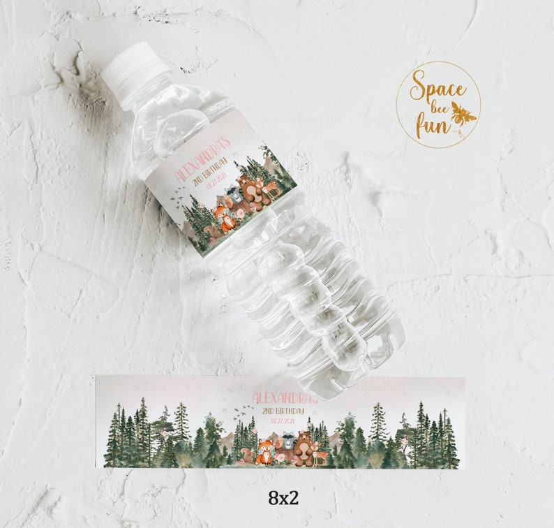 EDITABLE Woodland Bottle Labels Birthday Girl Wild One - Etsy