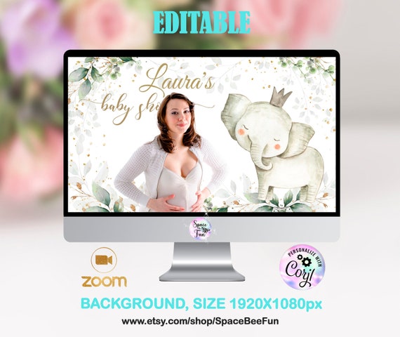 Zoom Background Baby shower Safari Virtual baby shower Decorations Zoom ...