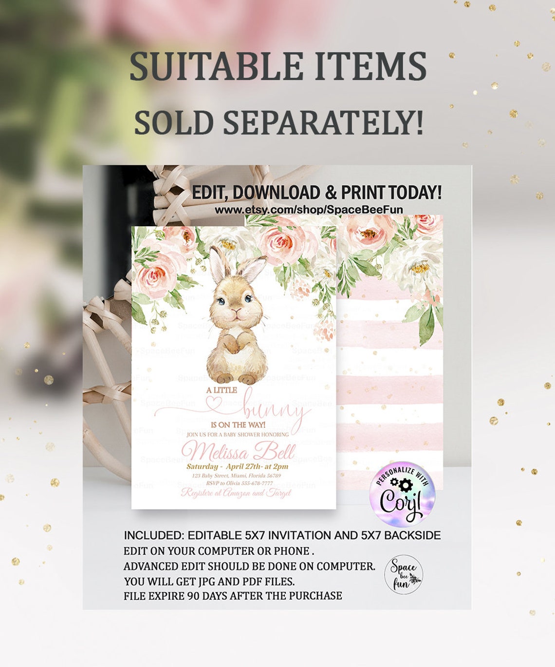 Editable Bunny Rabbit Baby Shower Welcome Sign Spring Floral - Etsy