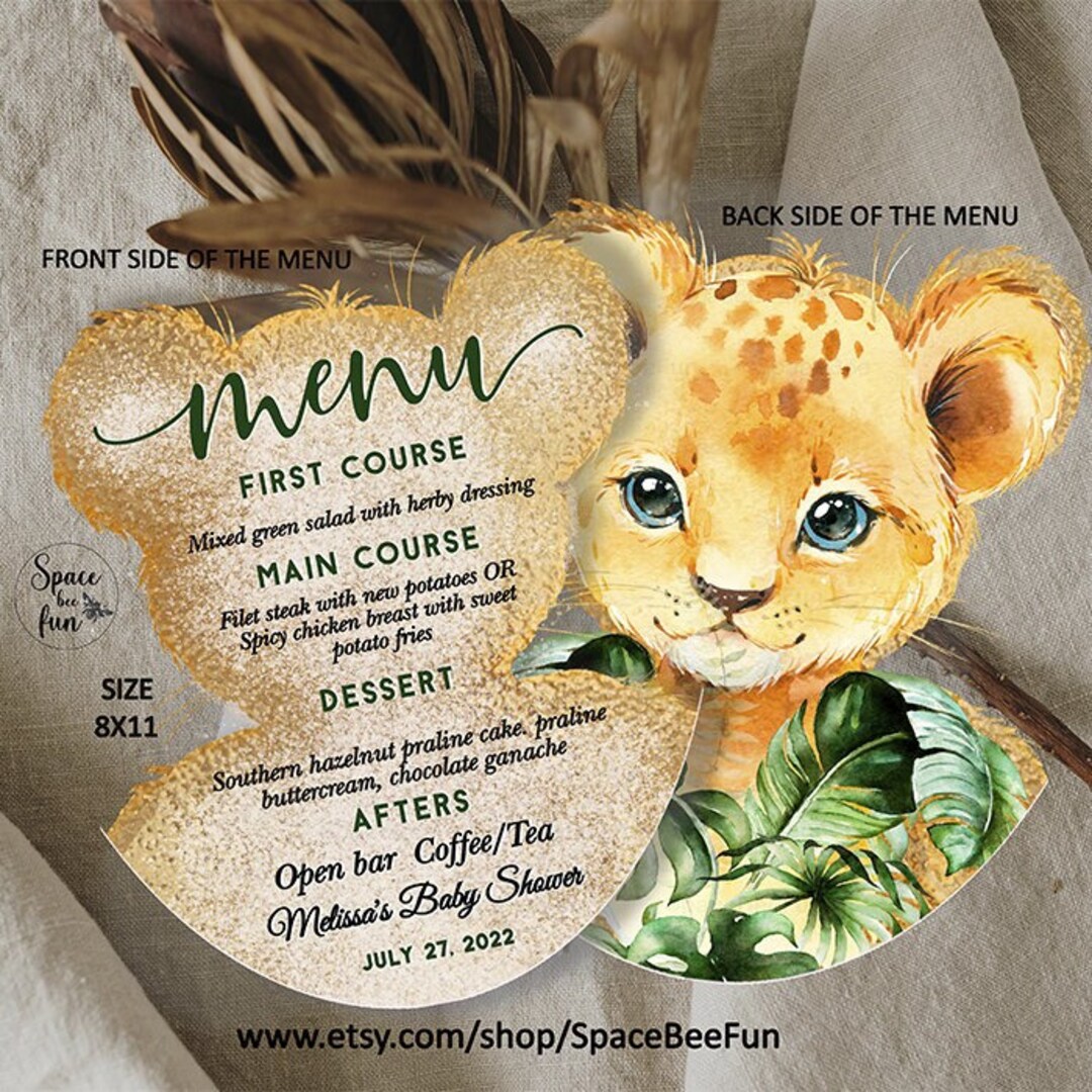 Safari Baby Shower Menu Boy 1st Birthday Safari Party Jungle Animal ...