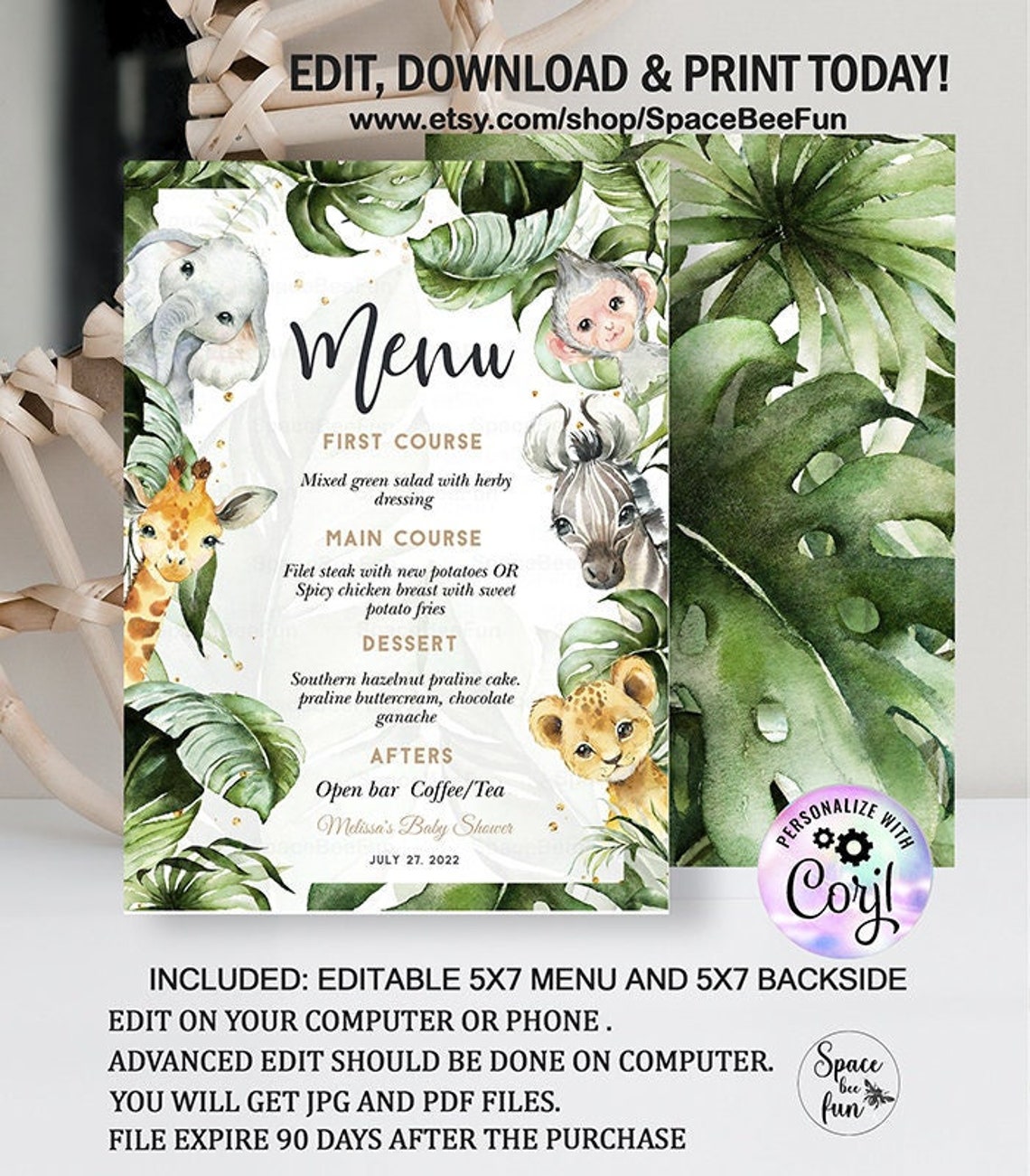 EDITABLE Safari Baby Shower Boy Menu Card Young Wild Baby - Etsy
