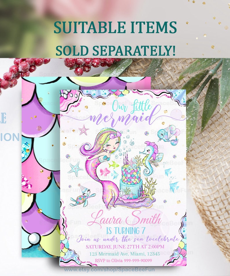 Editable Mermaid Birthday Invitation Unicorn Mermaid Party - Etsy