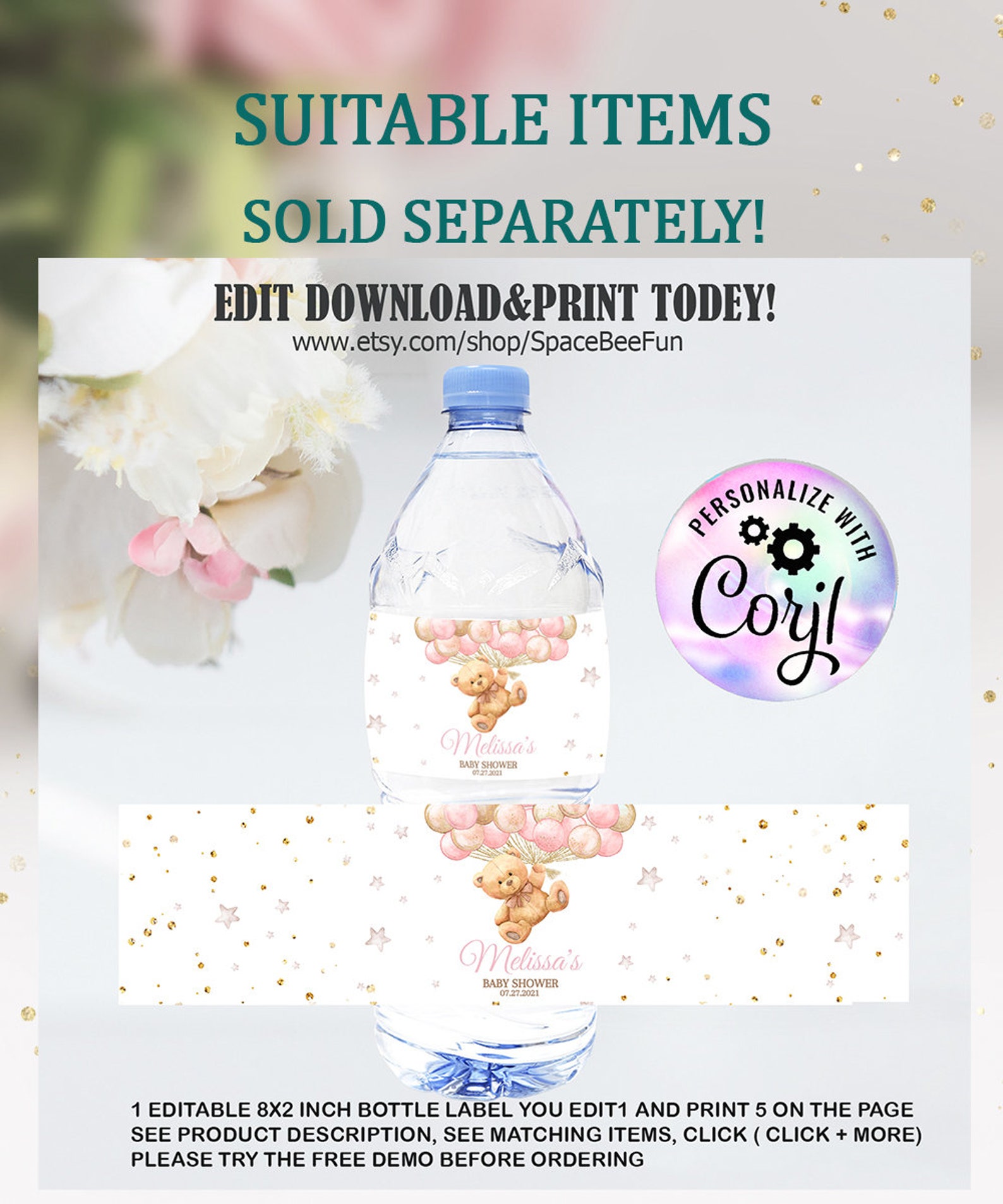 Editable Teddy Bear Baby Shower Favors Bear Baby Shower Thank - Etsy