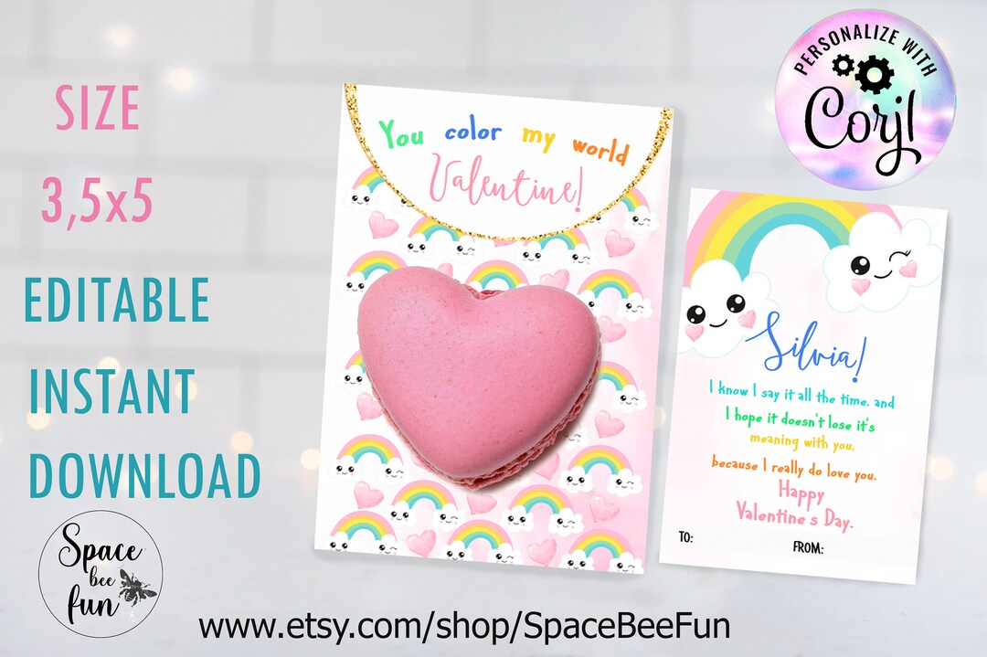 Rainbow Printable Mini Cookie Card You Color My World Hearts - Etsy