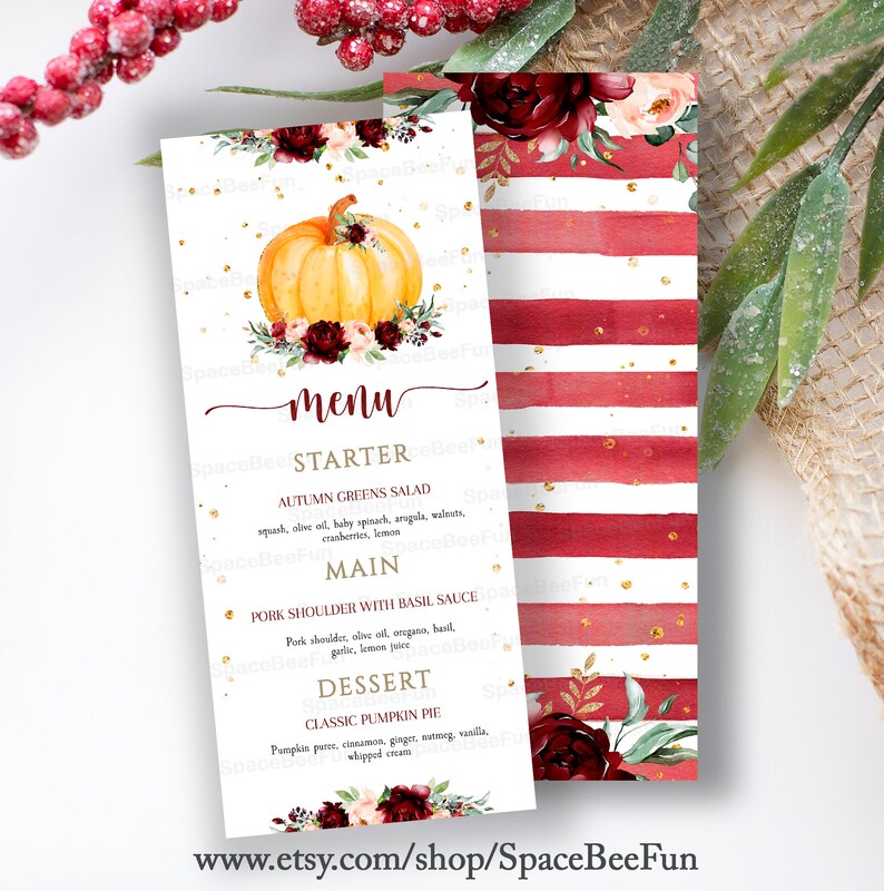 EDITABLE Pumpkin Menu Card Birthday Pumpkin Menu Card Baby - Etsy
