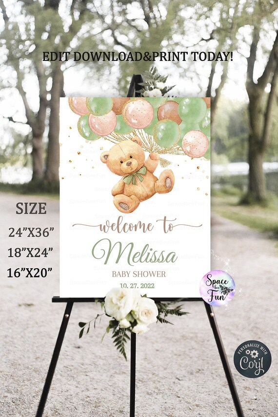 Editable Teddy Bear Baby Shower Welcome Sign Decorations - Etsy