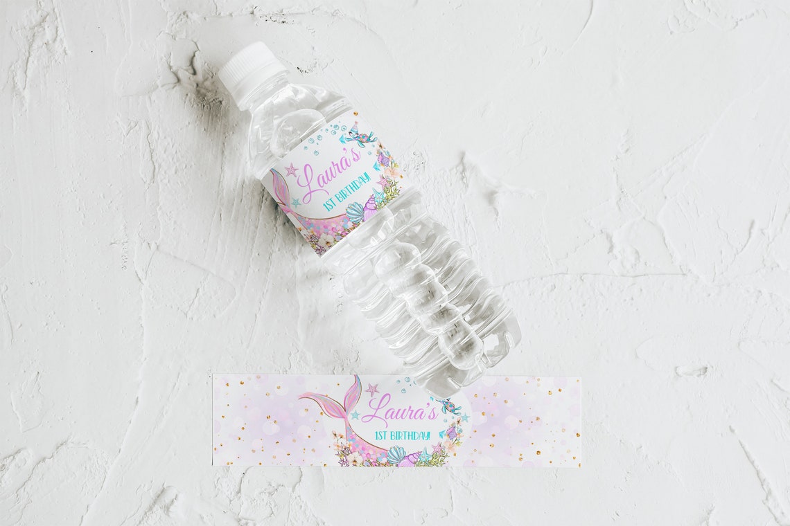 Editable Mermaid Birthday Bottle Label Instant Download Girl - Etsy