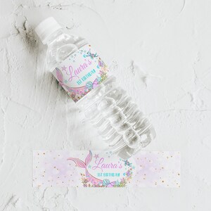 Editable Mermaid Birthday Bottle Label Instant Download Girl Pink ...