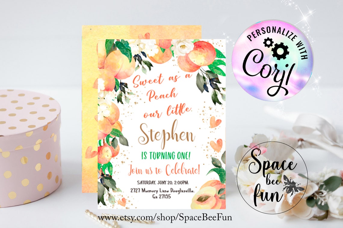 EDITABLE Peach invite Sweet as a Peach invitation 1st | Etsy