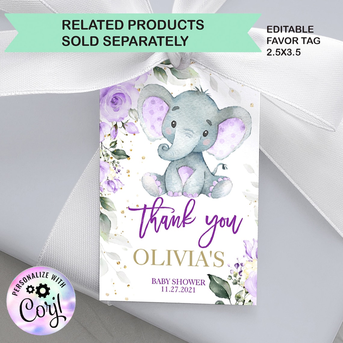 EDITABLE Purple Elephant Baby Shower Invitation Girl Shower | Etsy