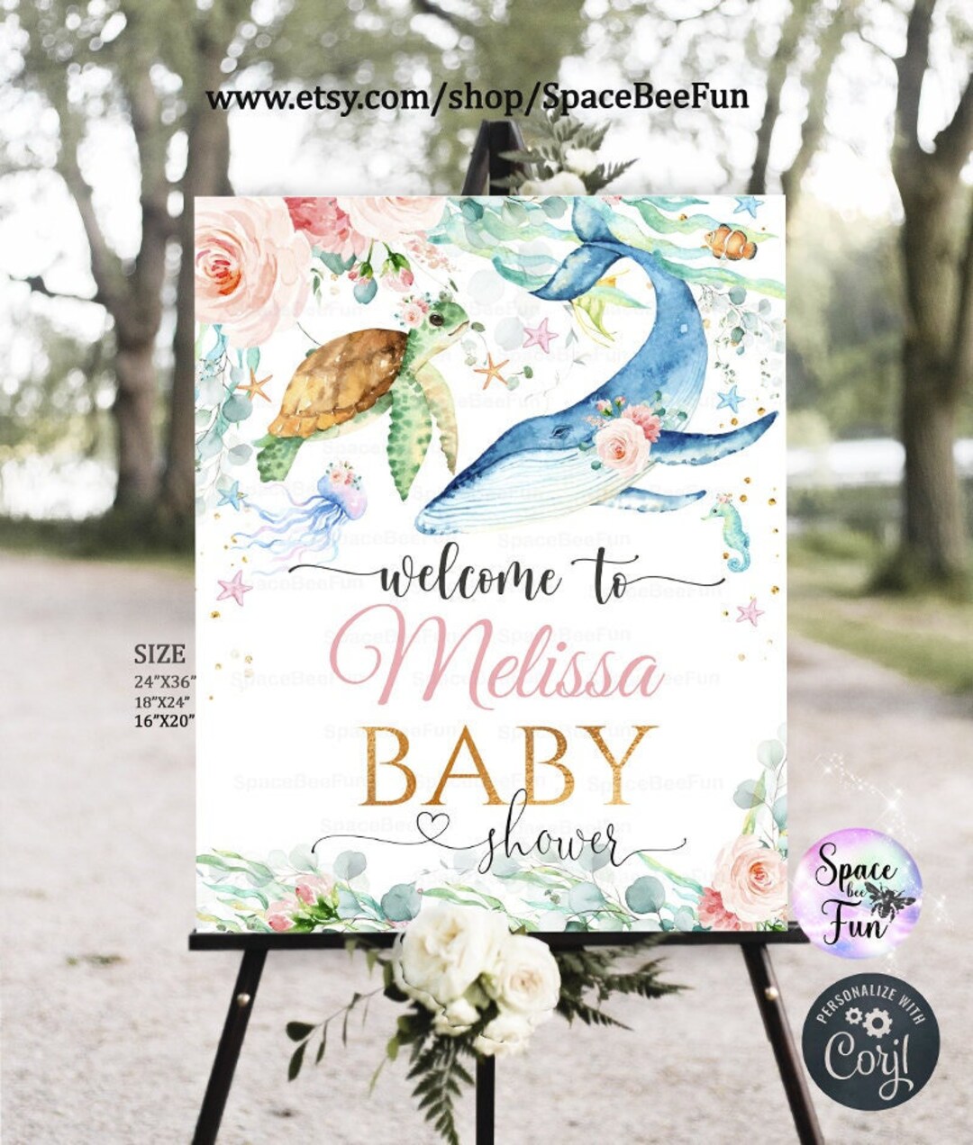 EDITABLE Under the Sea Baby Shower Welcome Sign Girl Ocean Baby Shower ...