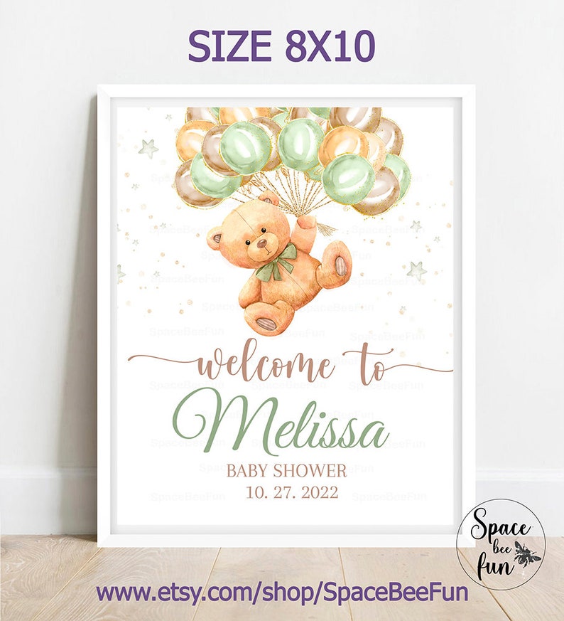 Editable Teddy Bear Baby Shower Welcome Sign Decorations - Etsy
