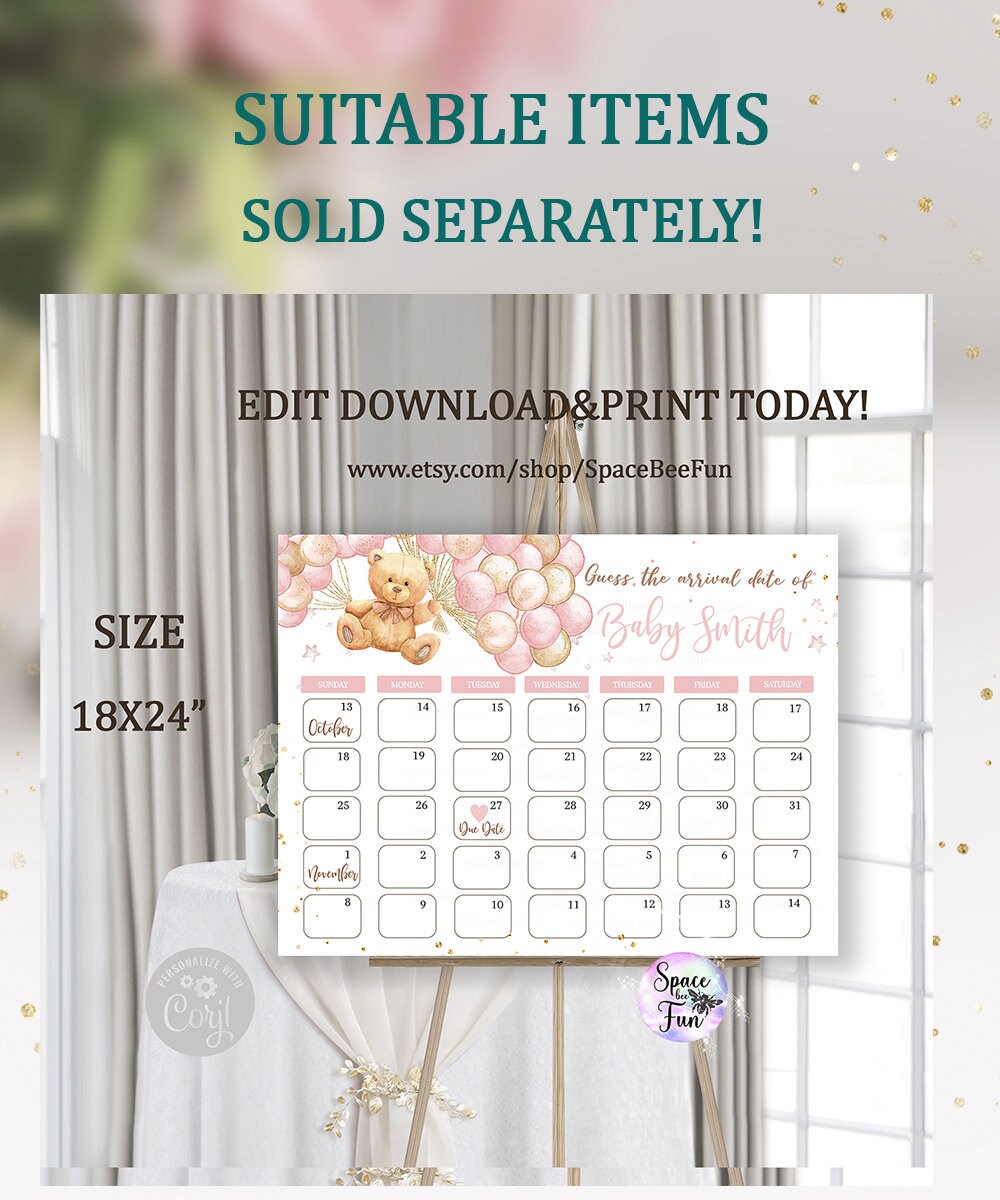 Editable Teddy Bear Baby Shower Invitation Bundle With Teddy - Etsy