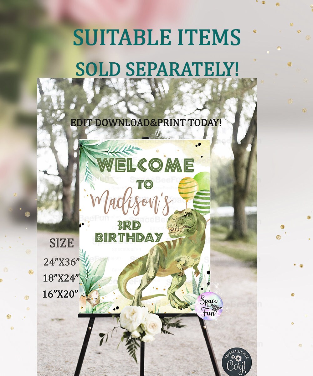 Editable Dinosaur Three Rex Banner Boy Dinosaur Party - Etsy