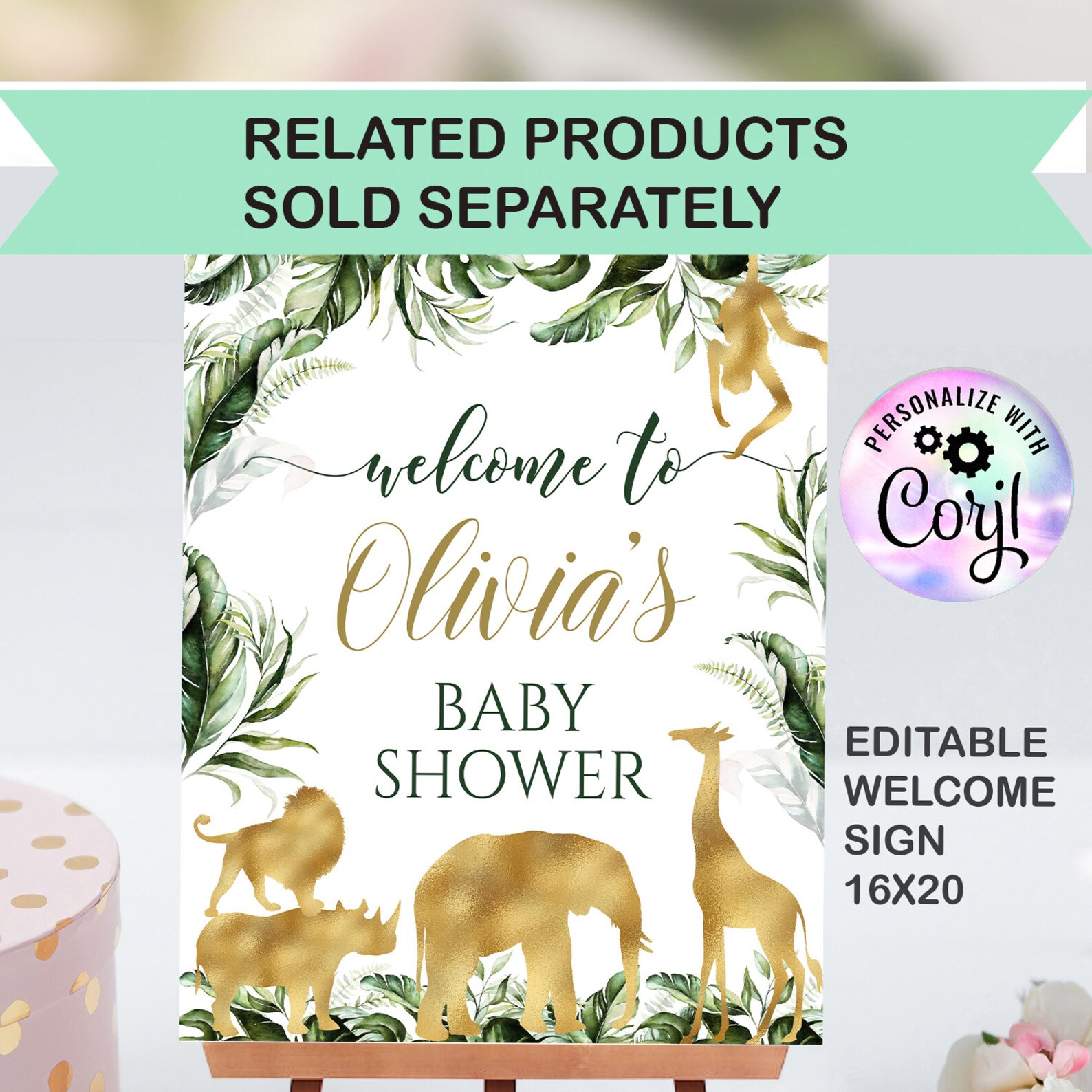 EDITABLE Zoom Background Baby Shower Gold Safari Virtual Baby | Etsy