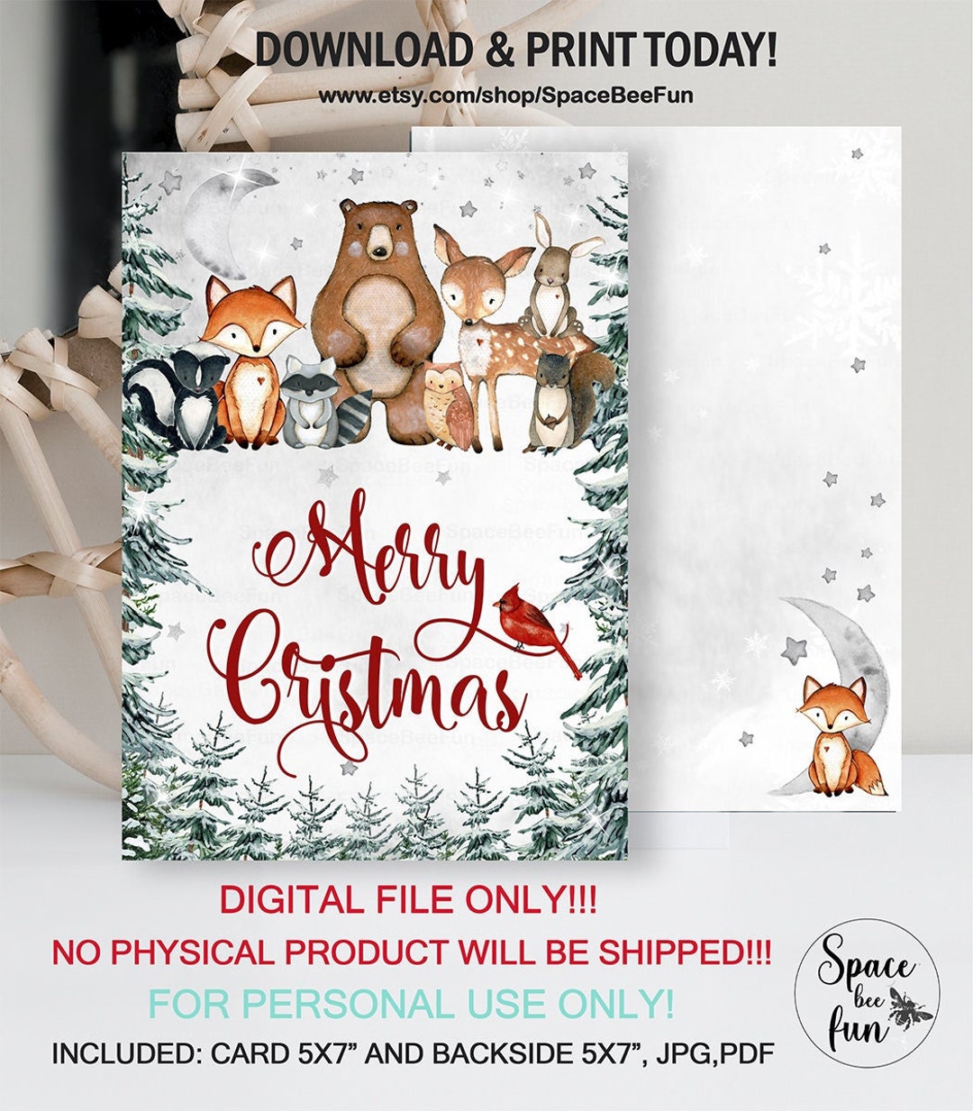 Forest Animals Christmas Cards Fox Winter Woodland Animals Holiday ...