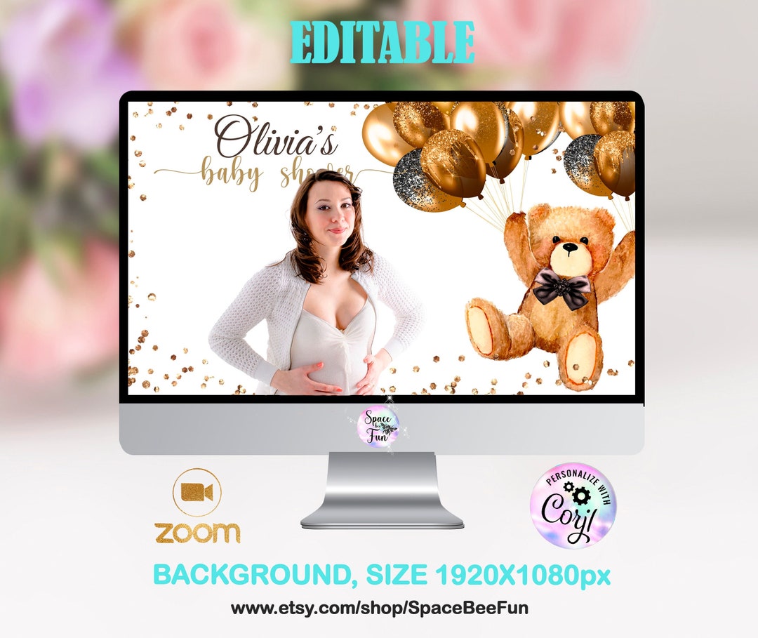 EDITABLE Zoom Background Baby Shower Teddy Bear Virtual Baby - Etsy