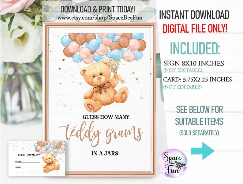 Teddy Bear Boy Guess How Many Sign Guess How Many Teddy Grams - Etsy