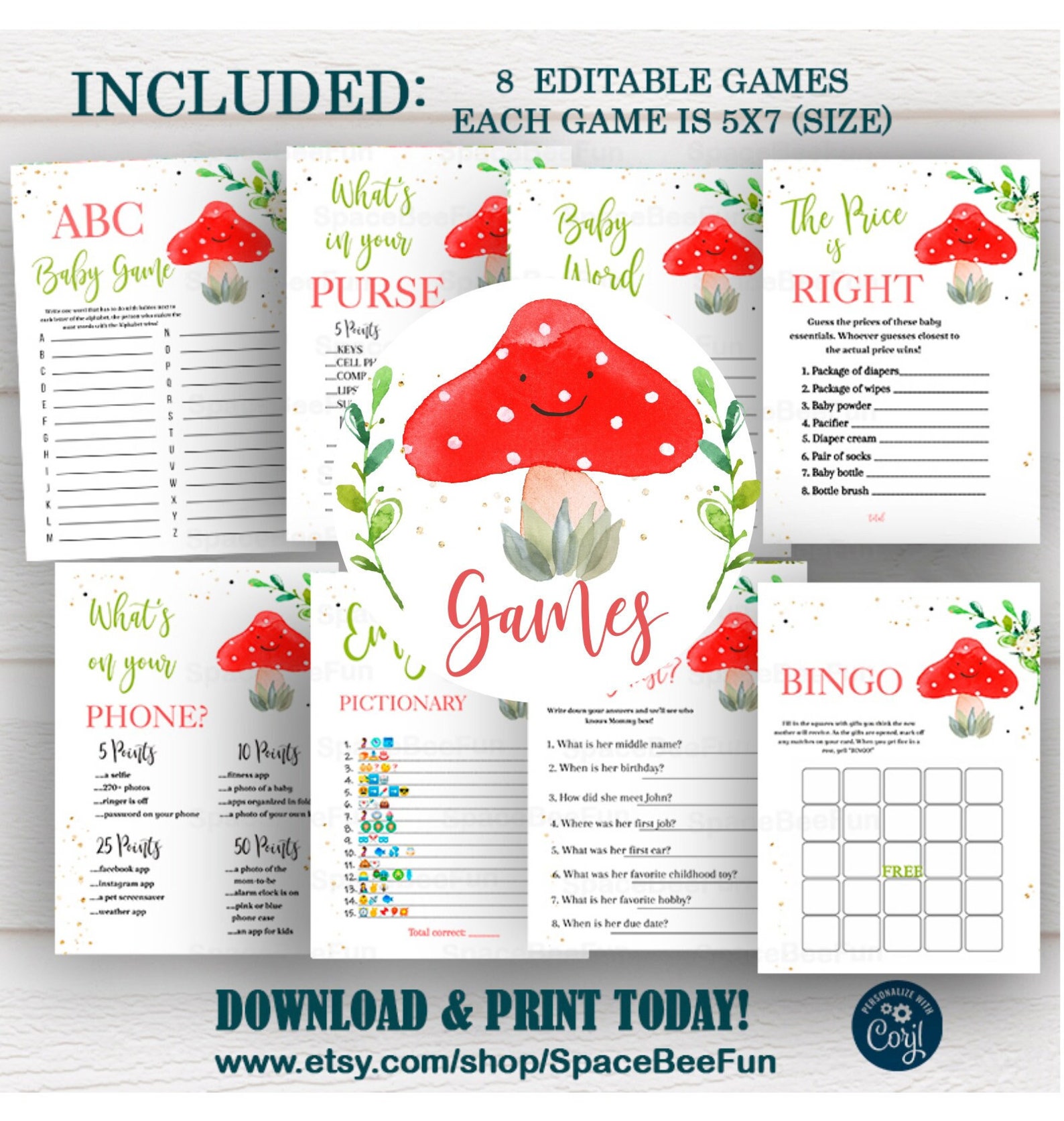 EDITABLE Games Baby Shower Mushroom Games Mushroom Theme Baby - Etsy