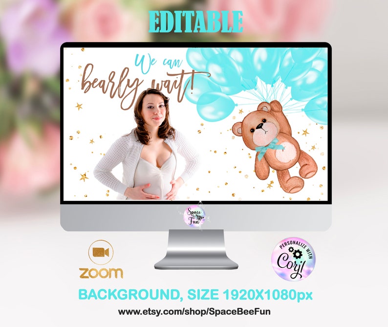 EDITABLE Zoom Background Baby Shower Boy Bear Virtual Baby - Etsy