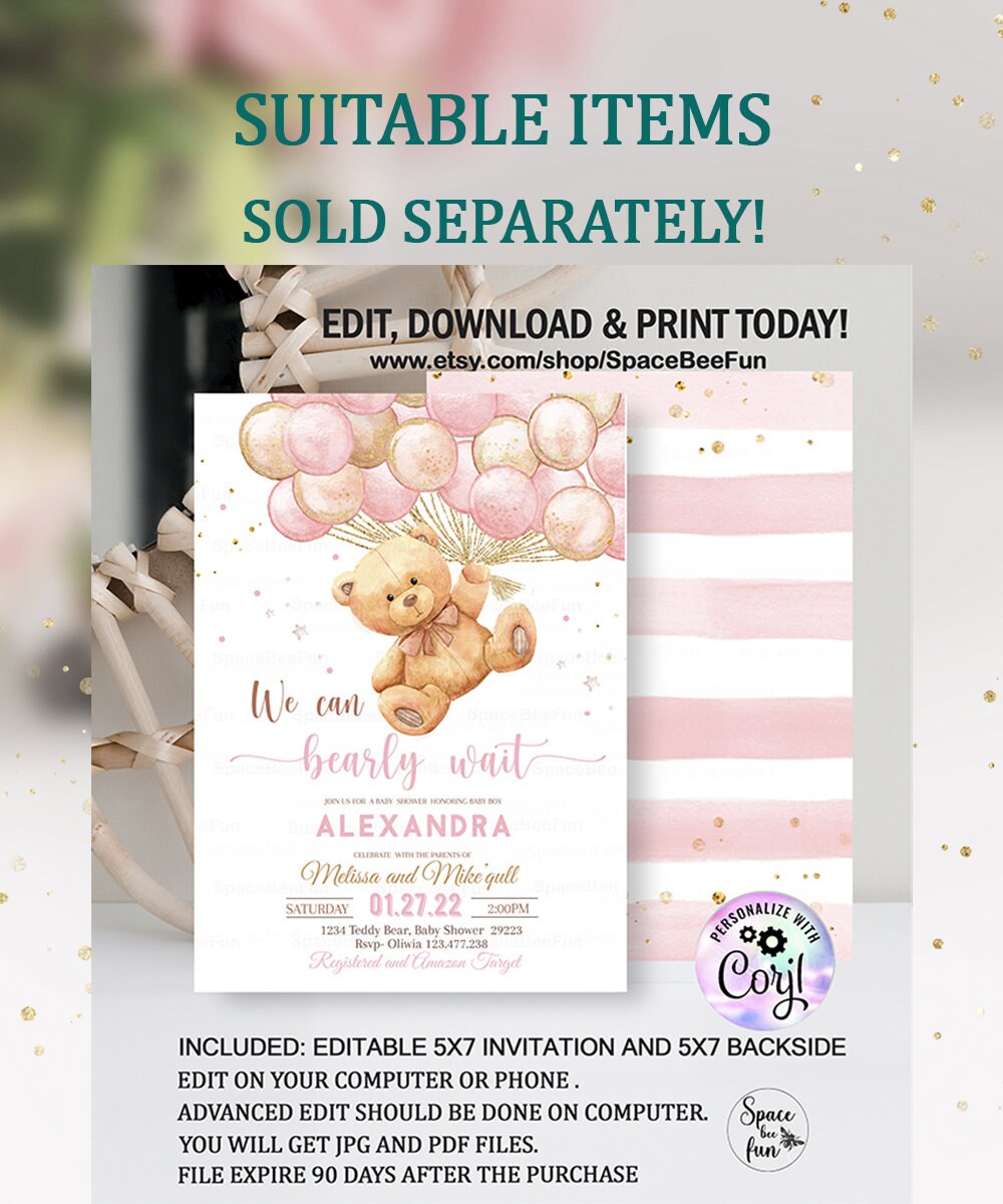 Editable Teddy Bear Baby Shower Invitation Bundle With Teddy - Etsy