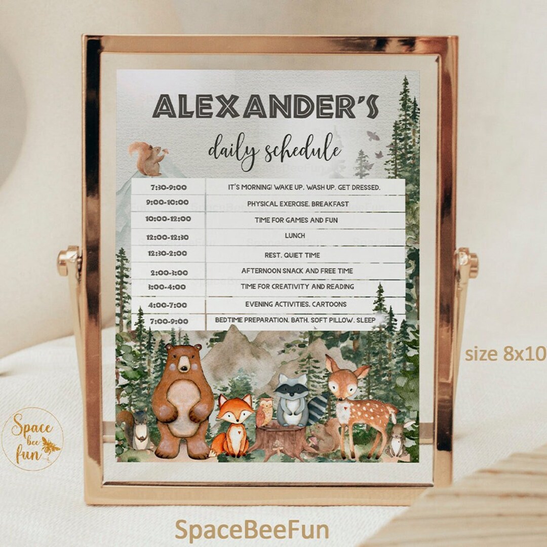 Kids Daily Schedule Schedule School Sign Forest Woodland Animals Daily ...