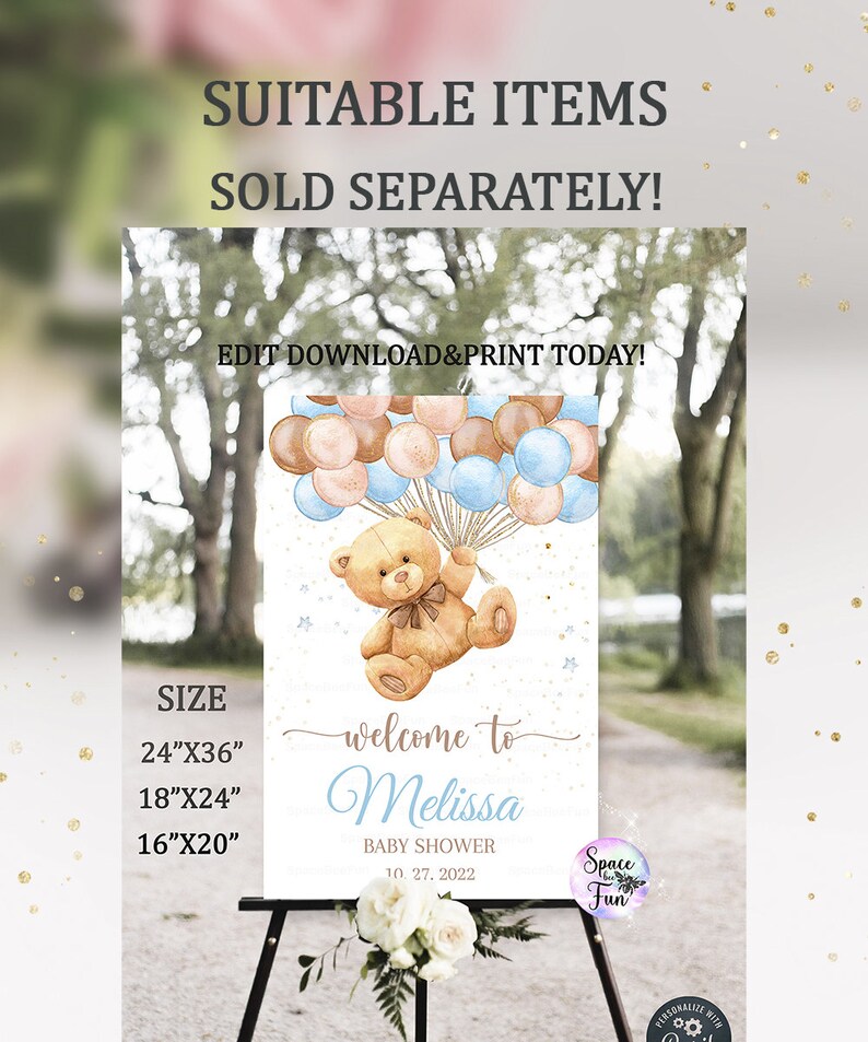 EDITABLE Zoom Background Baby Shower Teddy Bear Virtual Baby - Etsy