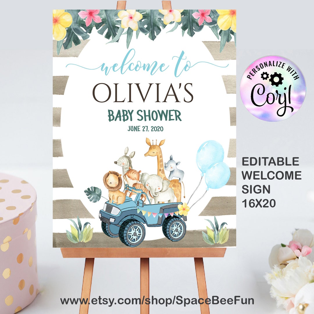 EDITABLE Welcome Sign Safari Shower, Welcome Sign Jungle, Drive by ...