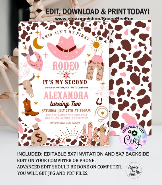 Second Rodeo Cowgirl Birthday Party Invitation Wild West Cowgirl 2nd ...