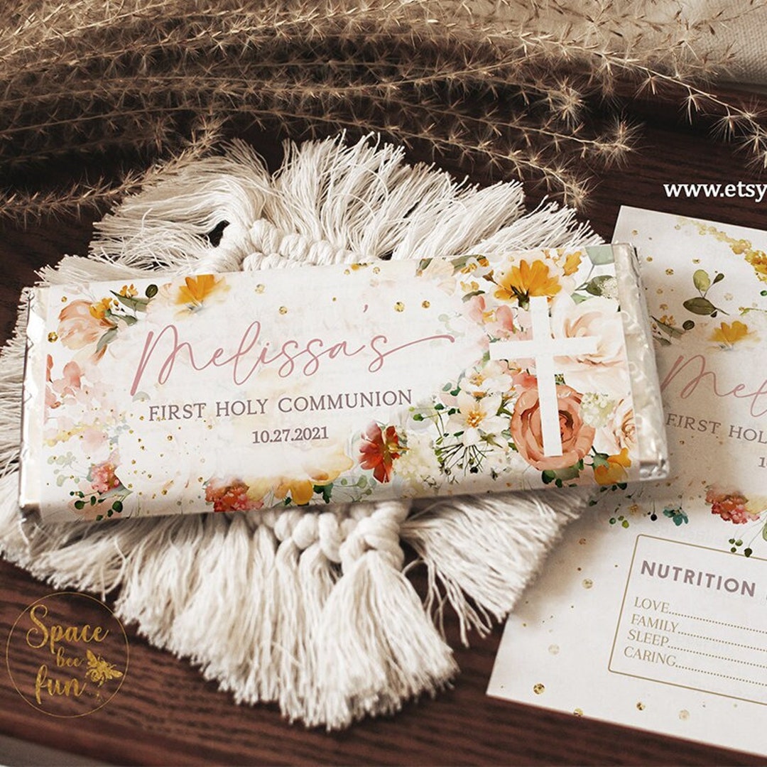 First Communion Baptism Cholate Bar Wrapper Candy Bar Wildflower Boho ...