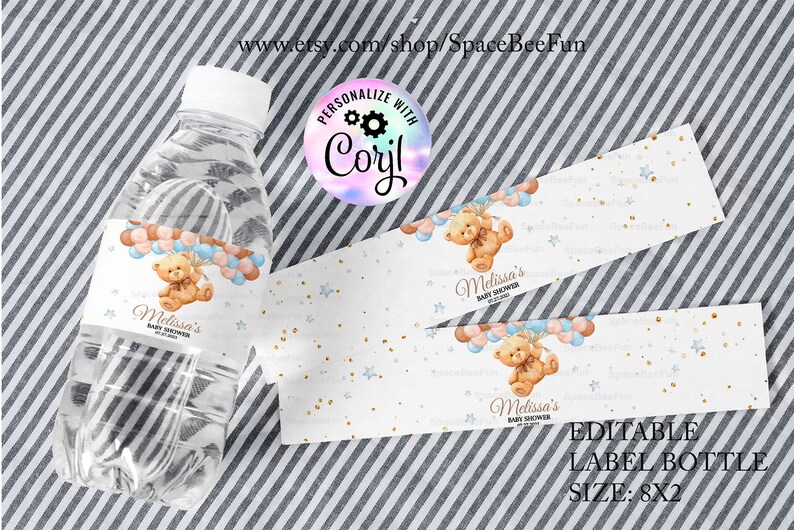 EDITABLE Teddy Bear Baby Shower Water Bottle Label Boy - Etsy