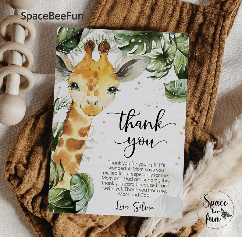EDITABLE Giraffe Safari Baby Shower Thank You Card Giraffe - Etsy