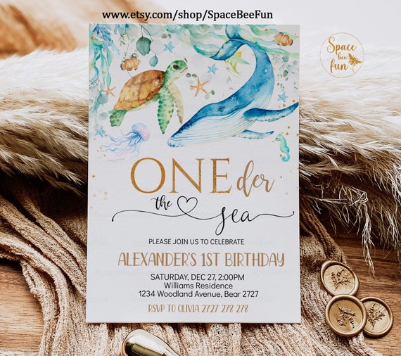 Editable Under the Sea Birthday Invitation Boy Whale Turtle Shark ...