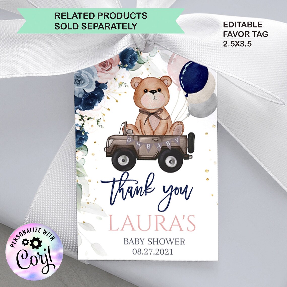 Editable Sign Teddy Bear Baby Shower Favors Gift Tags Favor | Etsy