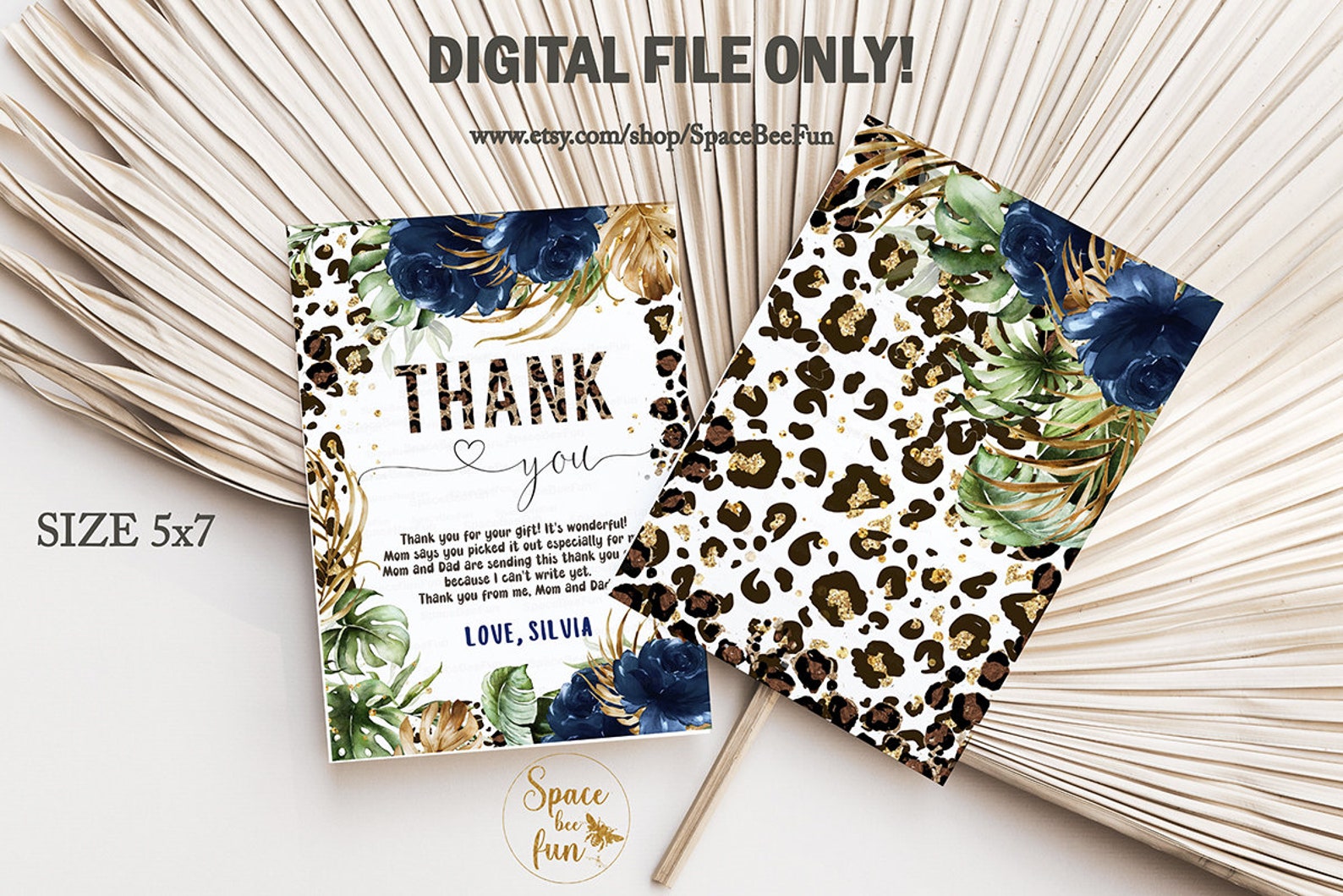 EDITABLE Leopard Safari Birthday Thank You Card Royal Blue - Etsy