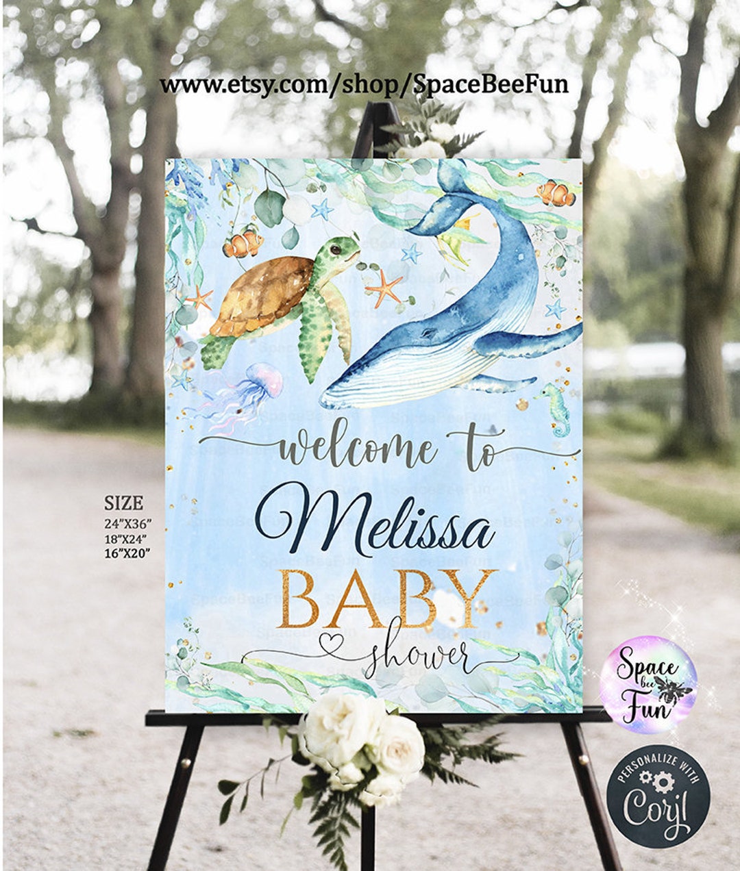 EDITABLE Under the Sea Baby Shower Welcome Sign Boy Ocean Baby Shower ...