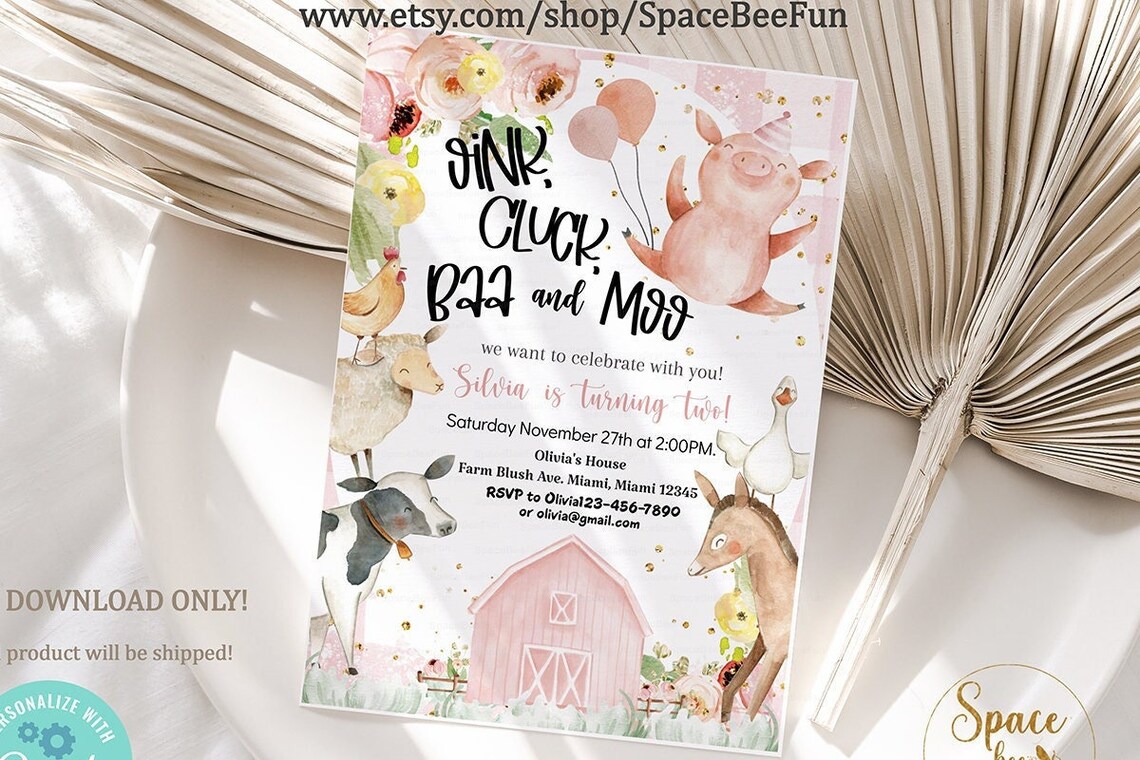 Editable Farm Birthday Invitation Girl Barn Party Farm - Etsy