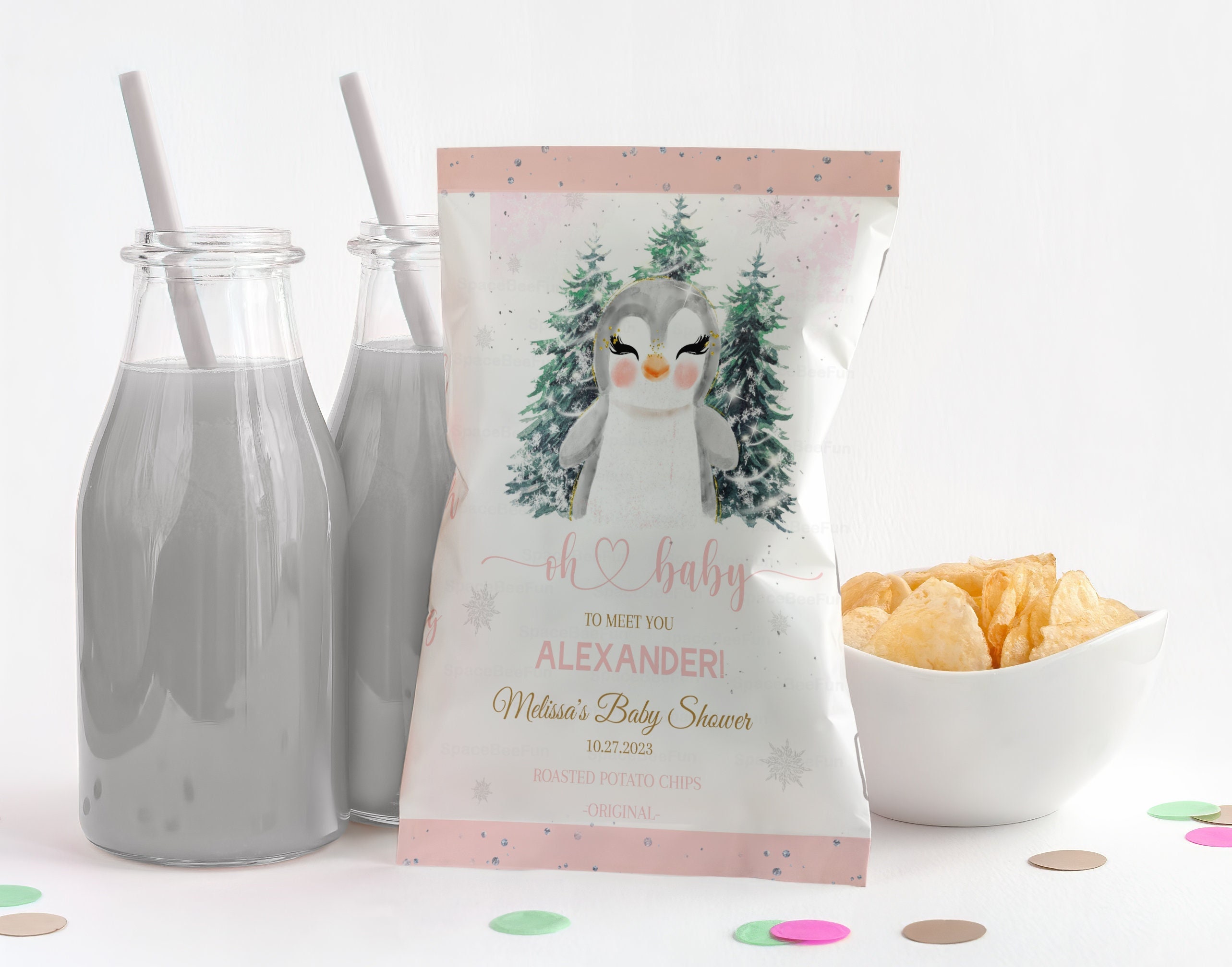 EDITABLE Chips Bag Label Penguin Baby Shower Girl It's - Etsy