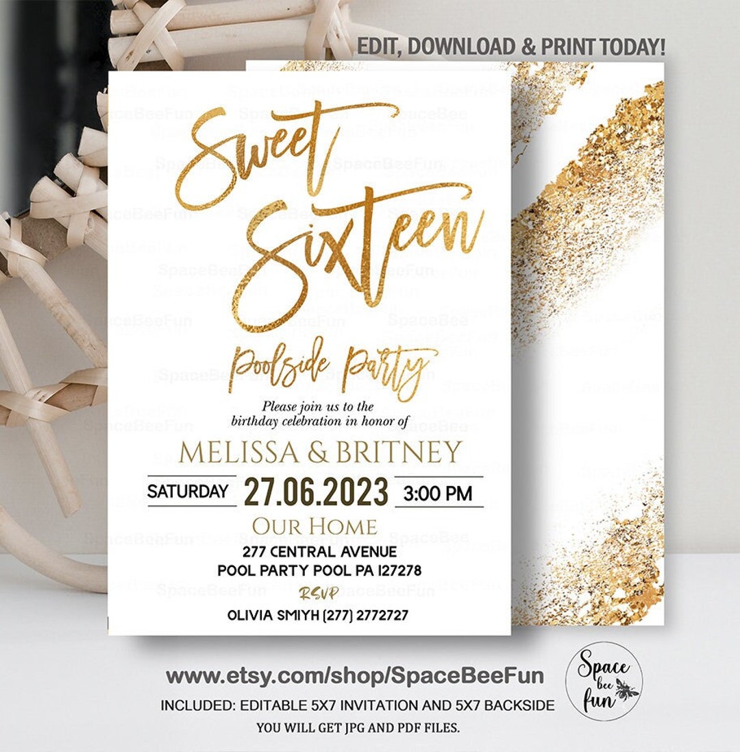 Pool Party Invitation Sweet Sixteen Poolside Party 16th Birthday Pool ...