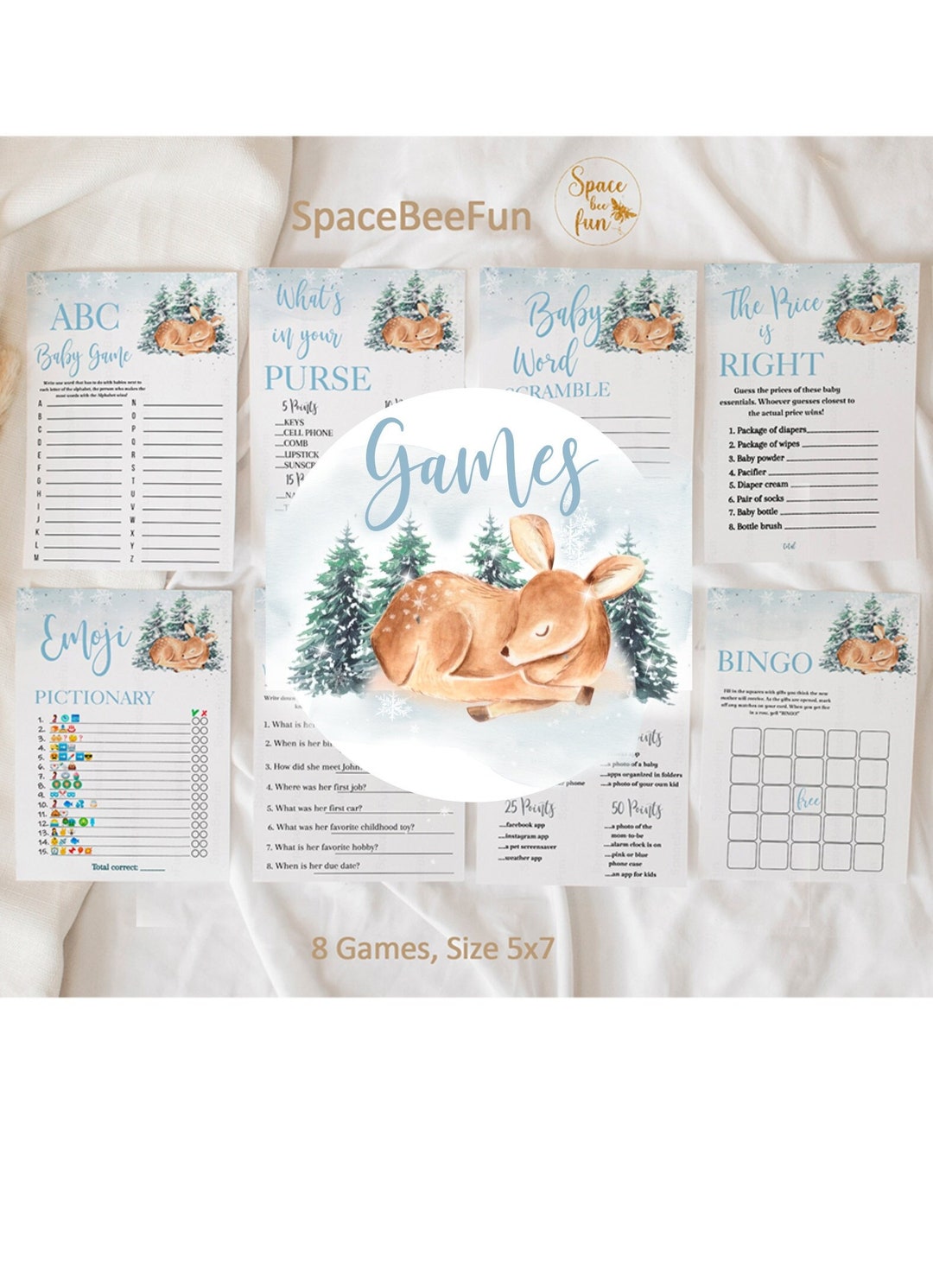 EDITABLE Deer Baby Shower Games BOY Forest Animal Games Winter Theme ...