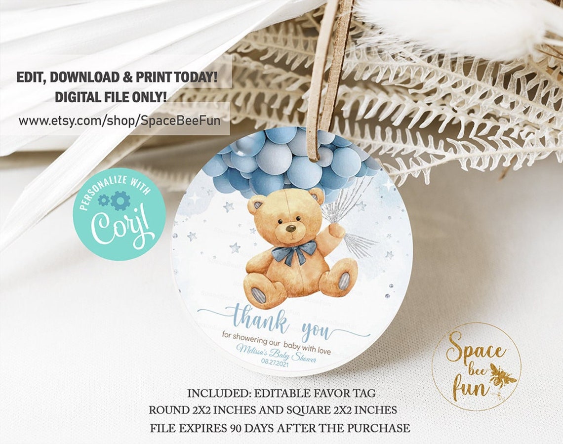 Editable Teddy Bear Baby Shower Favors Bear Baby Shower Thank - Etsy