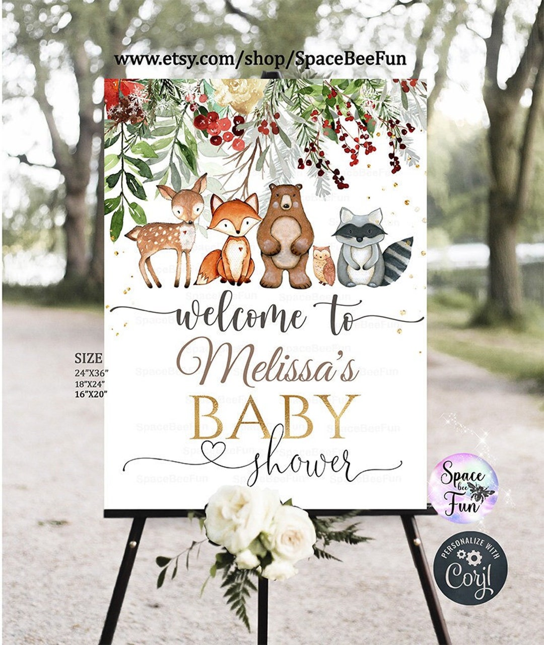 Woodland Animals Baby Shower Welcome Sign Forest Animals Winter ...