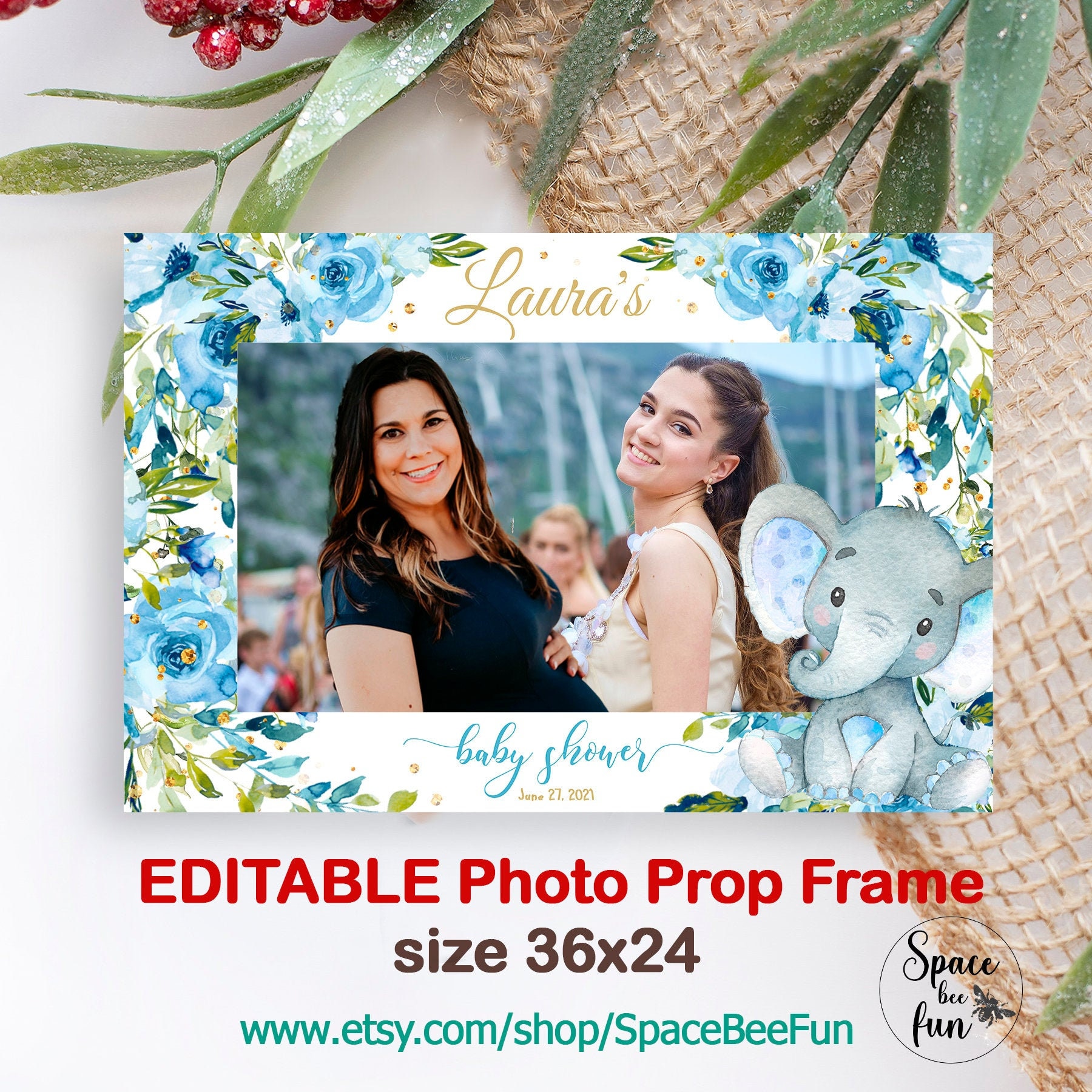 EDITABLE photo booth frame Baby shower Elephant Boy Photo | Etsy
