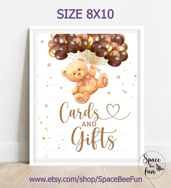 Teddy Bear Baby Shower Cards and Gifts Sign, Teddy Bear Boy and Balloon ...