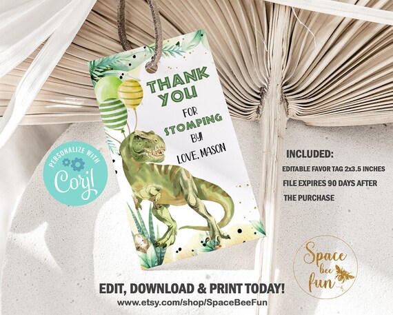 EDITABLE Three rex Birthday Favor tags, Dinosaur T-REX Birthday Party ...