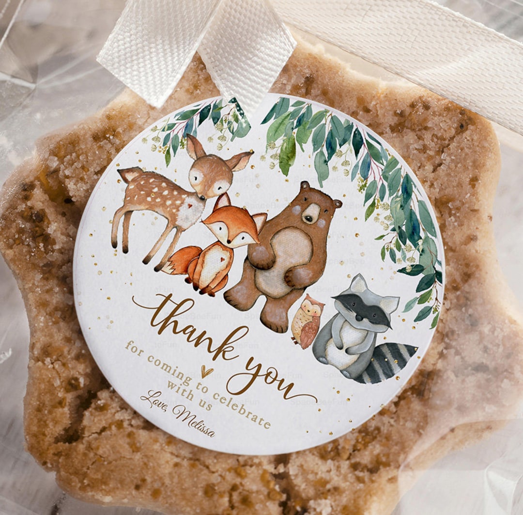 Woodland Animals Sticker Favor Tag Thank You Tag, Gift Tag, Food Tag ...