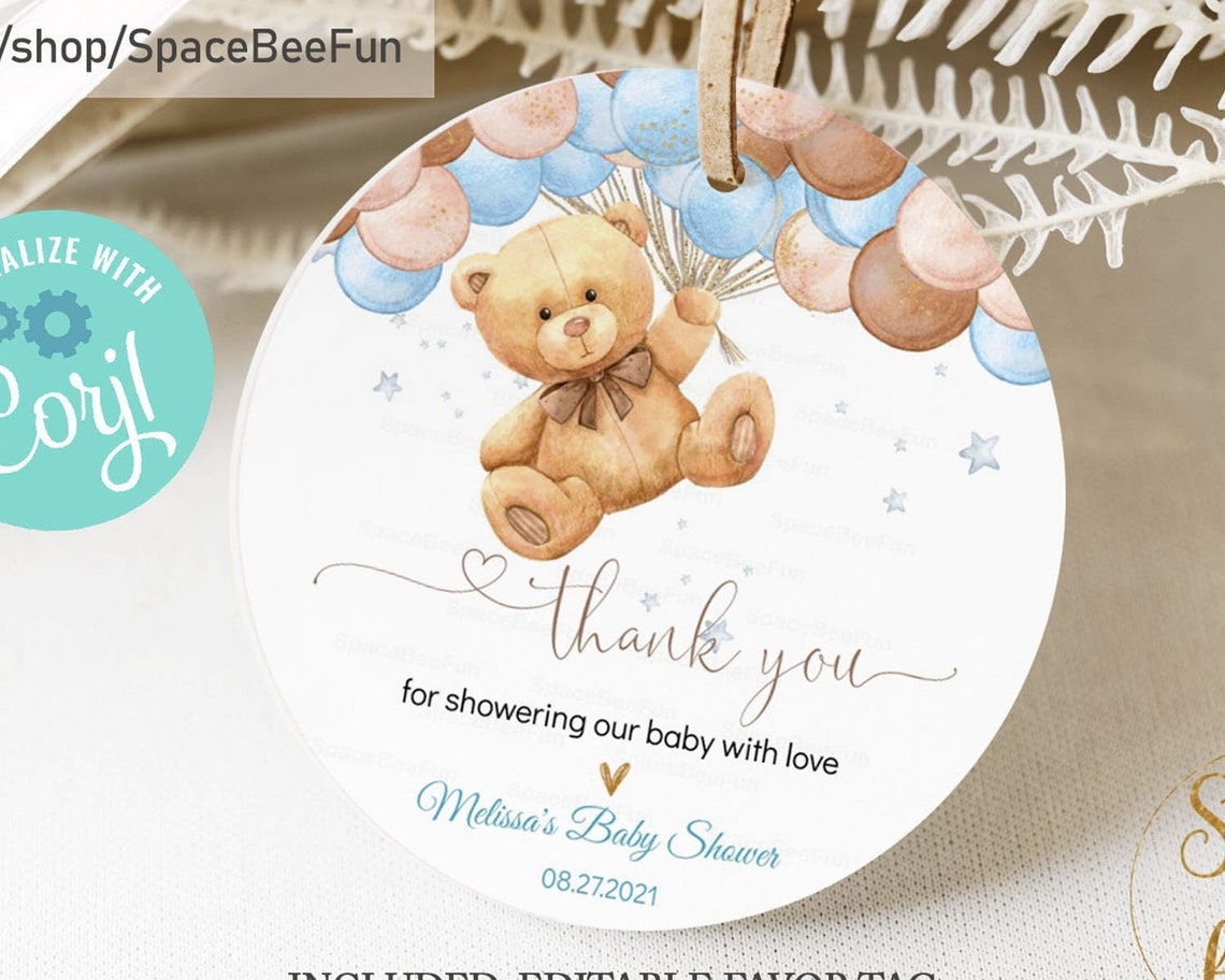 Editable Teddy Bear Baby Shower Favors Bear Baby Shower Thank - Etsy