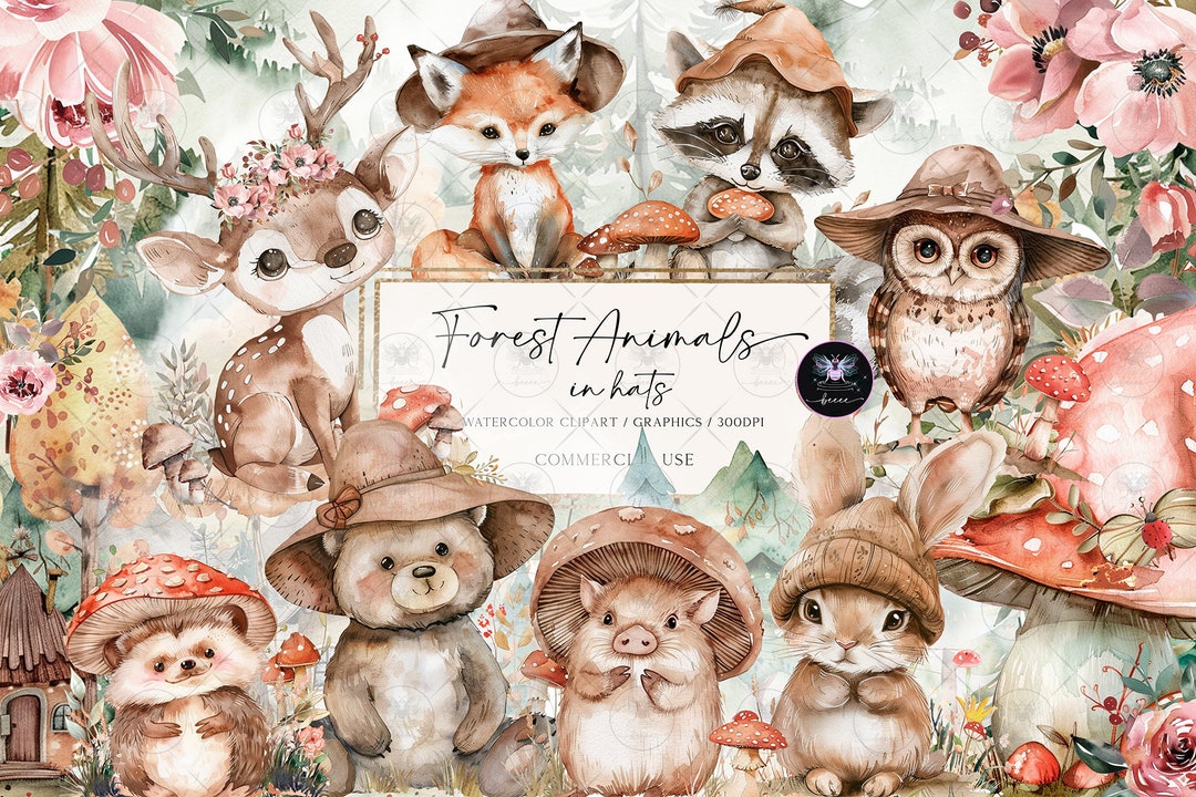 Woodland Animals Clipart Watercolor Forest Animals Bundle, Boho Animals ...